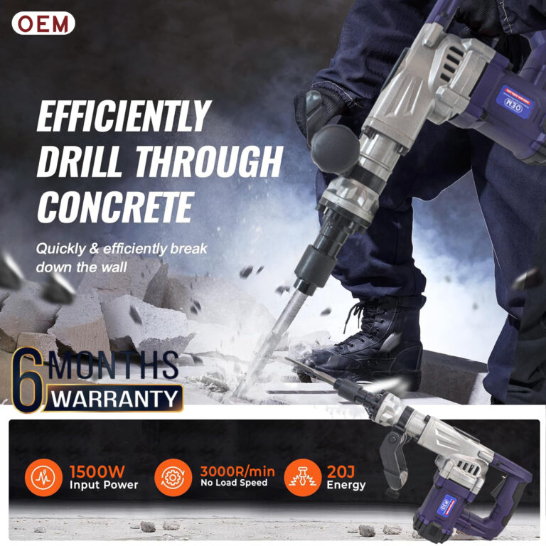 OEM Professinal Demolition Hammer 7Kg 1500W, 20J Impact Force, 3000 RPM ...